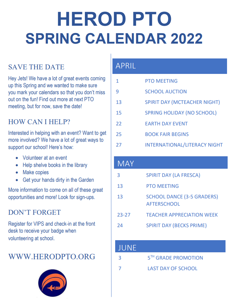 PTO SPRING CALENDAR PTO SPRING CALENDAR